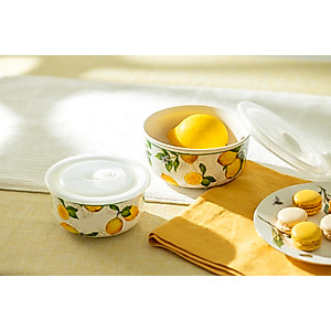 Gracie China Shop Grace Pantry Lemon Garden Storage Bowls with Vented Lids and Silicone Gasket Set of 2, Regular