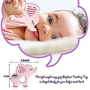 Bigspinach Soft Pink Elephant Teethers for Babies 0-6/6-12 months Silicone Teething Toy Gift for Girls Gum Massager Anxiety Relief Items