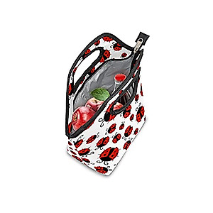 Lunch Bag Cartoon Animal Ladybugs Polka Dot Insulated Lunch Box Bag for Women Kids Children, Reusable Cooler Tote Bag for School Work Picnic Travel