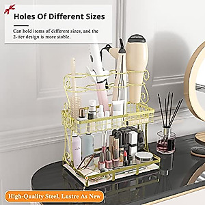 Hair Tool Organizer, 2-Tier Hair Dryer Holder & Styling Tool Organizer, Bathroom Countertop Blow Dryer Holder, Bathroom Vanity Countertop Storage for Hair Dryer,Flat Irons,Curling Wands,Makeup