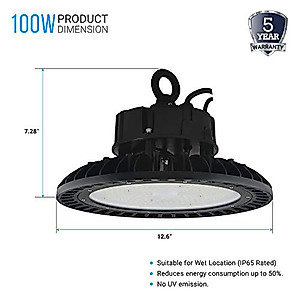 LEDMyplace LED High Bay Lights 100W 5700K Daylight White UFO High Bay Black LED Shop Lights for Garage Factory Workshop Warehouse Lighting 14500lm IP65 UL DLC Approved