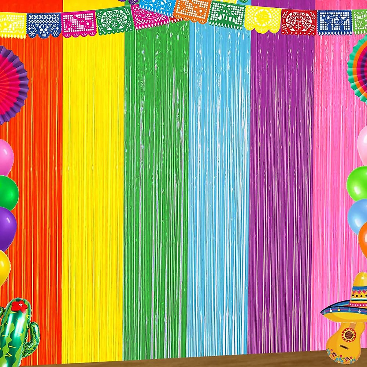 Cinco de Mayo Decorations, Rainbow Fringe Bckdrop Fiesta Taco Themed Streamer Backdrop for Mexican Dia De Los Muertos Spain Taco Birthday Party Decorations (3 Pack)