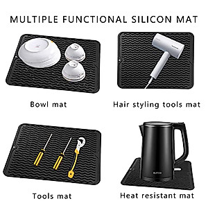 Gehuangbao Silicone Dish Drying Mat, 12x16 Inchs Mats for Kitchen Counter, Durable and Fast Drying Rubber Material (Black)