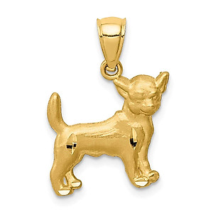 Solid 14k Yellow Gold Diamond-cut Chihuahua Pendant Charm