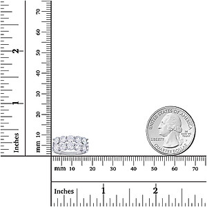 DECADENCE Sterling Silver Rhodium Round Cut 5 Stone Cubic Zirconia Anniversary Band | 4mm Single Row and 5mm Double Row | Sizes 5-12