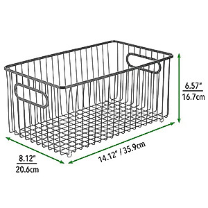 mDesign Metal Farmhouse Kitchen Pantry Food Storage Organizer Basket Bin, Wire Grid Design - for Cabinets, Cupboards, Shelves, Countertops - Holds Potatoes, Onions, Fruit, Extra Large - Graphite Gray