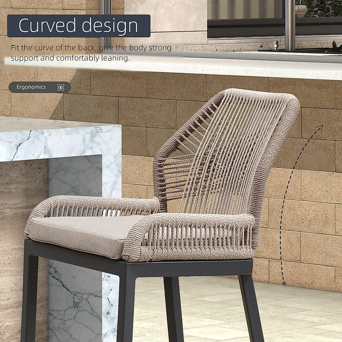 PURPLE LEAF Bar Stools Set of 2 Outdoor Bar Height Metal Stools Modern Wicker Rattan Barstools with Back Aluminum Outside Garden Patio Bar Chairs