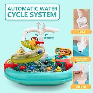 Jiakora Play Sink with Running Water, 3-in-1 Toddler Kitchen Toys, Water Table, Fishing Set, Tracks, Pretend Play Kitchen Cleaning Set water toys for toddlers 1-3