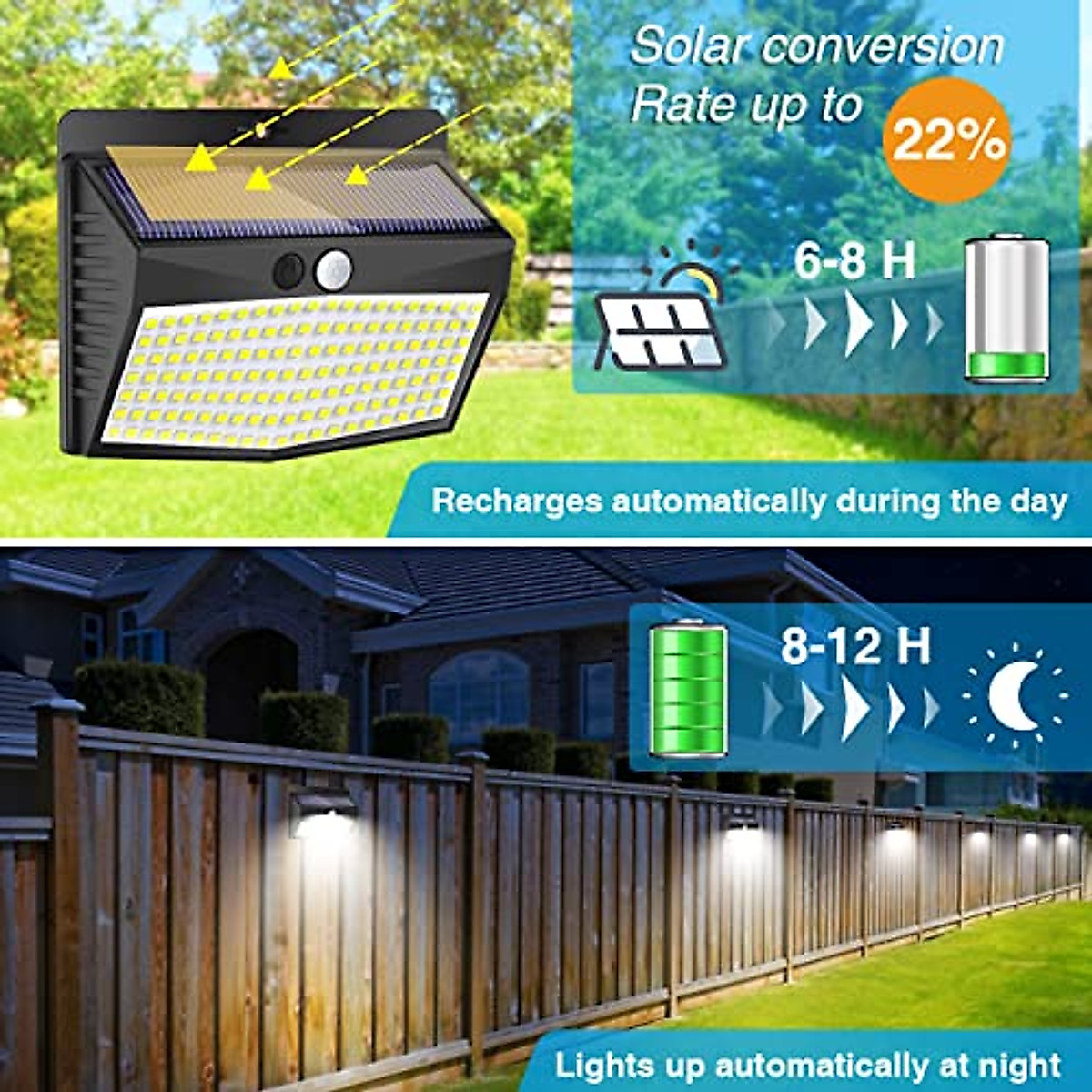 Solar Outdoor Lights, [138 LED/2 Packs] Solar Motion Sensor Security Lights with 3 Lighting Modes Wireless Solar Wall Lights Waterproof Solar Powered Lights for Garden Fence Yard Deck Garage