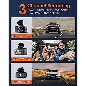 Bundle: Vantrue E3 3 Channel WiFi Dash Cam with GPS Speed, Wireless Remote Controller +256GB microSD Card