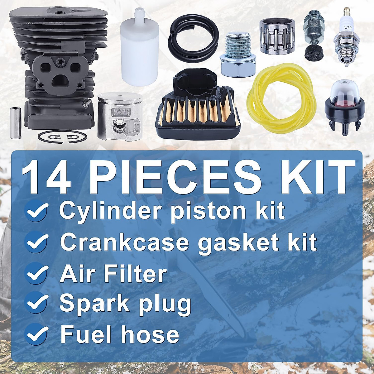 AUMEL 537320402 47mm Cylinder Piston Kit for Husqvarna 455 460 Chainsaw Part w/Air Fuel Filter Line Primer Bulb Spark Plug Valve Bearing.