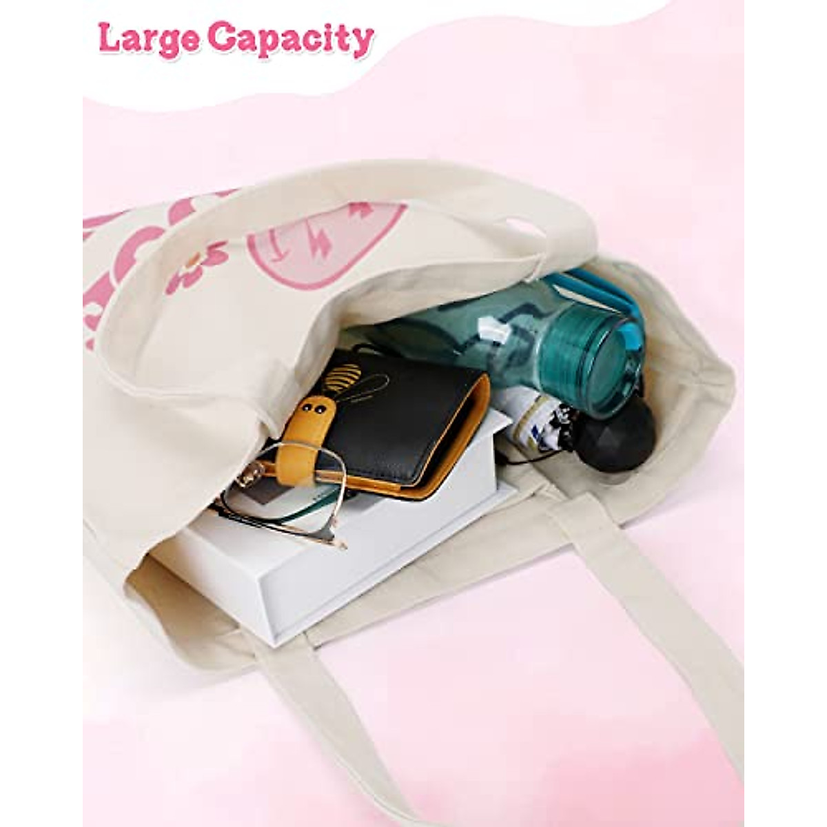 Percozzi 3 Pieces Preppy Canvas Tote Bag Aesthetic Shopping Bags Y2K Hot Pink Shoulder Bags for Supplies Gift