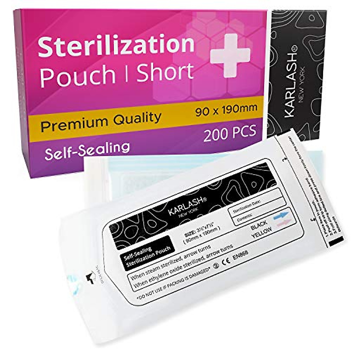 Karlash Self Seal Sterilization Pouch For Salon Supplies 200pc/pk (SHORT 3.5" x 7.5")
