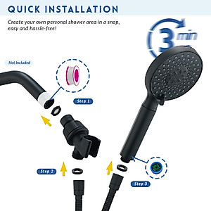 Ryamen Filtered Shower Head with Handheld，Black High Pressure 9 Spray Mode Showerhead with Hose,Bracket and Minerals Stones Replacement Filters for Hard Water,Anti-clog & Powerful to Clean