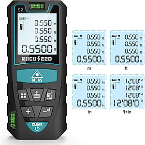 Laser Measure, RockSeed 165 Feet Digital Laser Distance Meter with 2 Bubble Levels,M/in/Ft Unit Switching Backlit LCD and Pythagorean Mode, Measure Distance, Area and Volume (165 Feet)