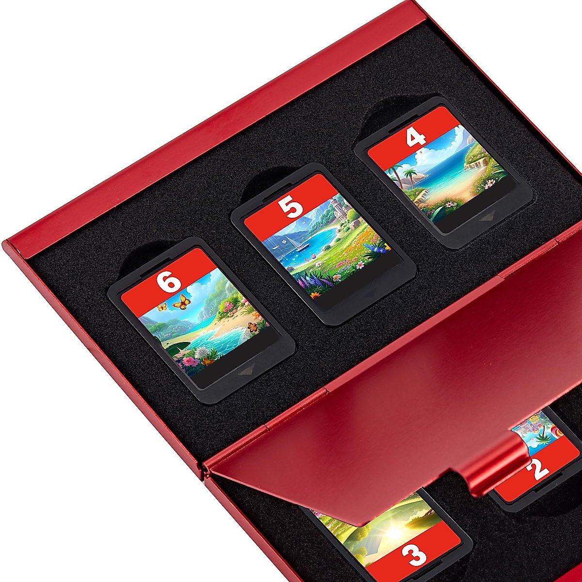 FUNLAB Switch Game Case Compatible with Nintendo Switch(OLED/Lite) Games Holder,Metal Switch Game Card Case with 6 game storage – Red