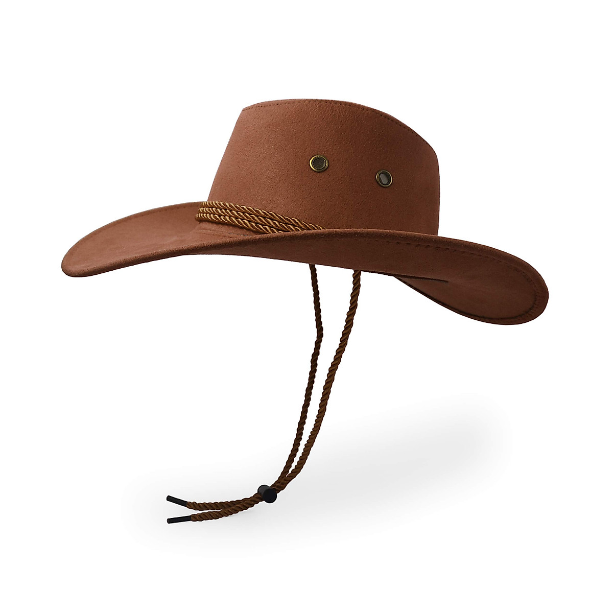 Cowboy Hat, Sun Hat Faux Felt Leather Suede Travel Cap Western Hat Outdoor Sun Protect Brown