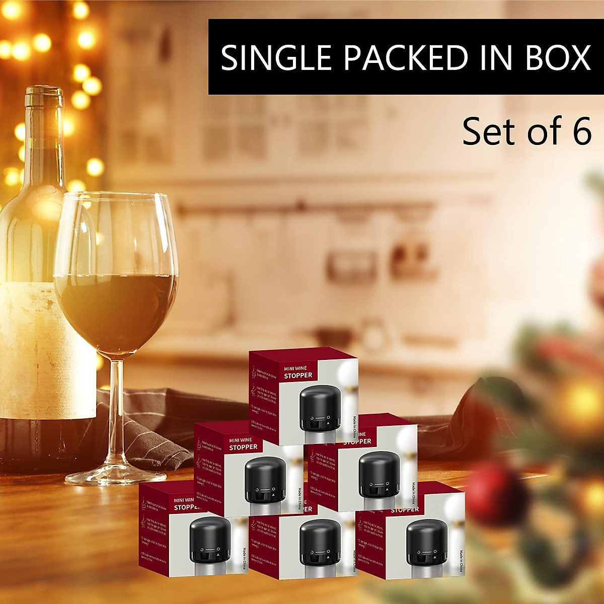 HYZ Wine Bottle Stopper with Twist Lock Bulk, Silicone Sealed Wine Beer Champagne Stopper, Reusable Wine Cork Sealer, Wine Accessories Gift for Party, Thanksgiving, Christmas(Set of 6)