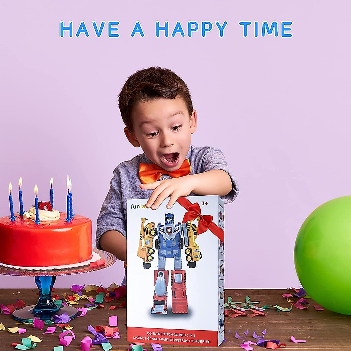 funlarea Toys for 3 4 5 6 7 8 Year Old Boys, Construction Vehicles Transform Robot Kids Toys, STEM Building Toys for Kids Ages 3-8, 5-in-1 Trucks Car Gifts for Boys Girls