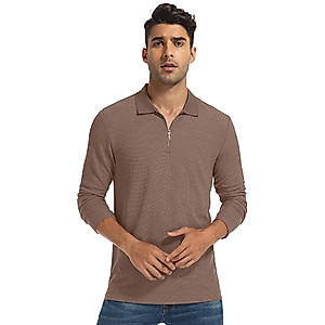Sailwind Men's Waffle Knit Long Sleeve Casual Quarter Zip Polo Shirts