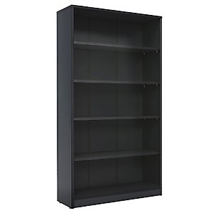 STARY 5 Shelf Black Bookcase 60 inch Tall Wood Bookshelf for Bedroom