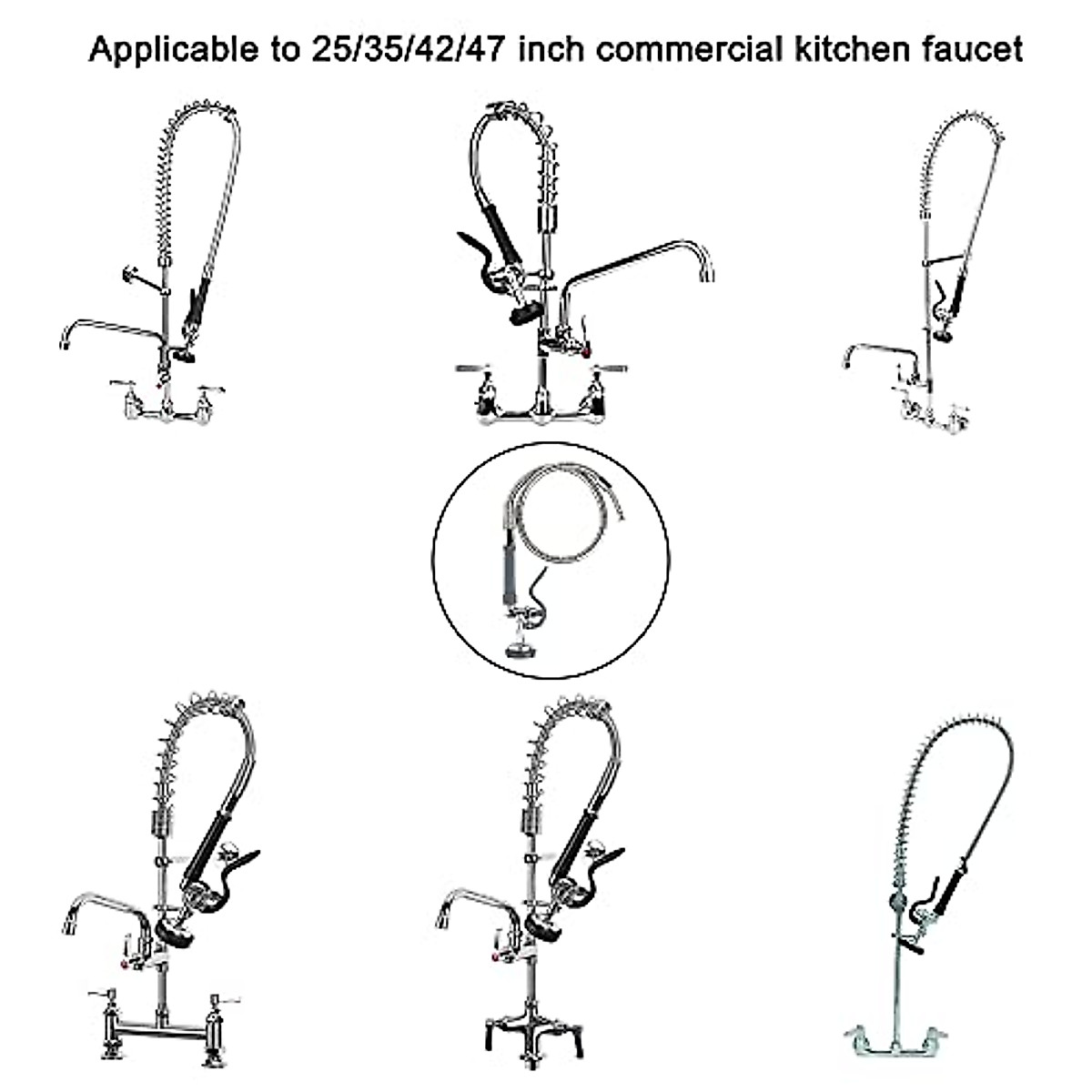 KWODE Pre Rinse Hose with Sprayer Valve 44 Inch Hose with Sprayer Head Replacement Kit Commercial Sink Sprayer Hose for Kitchen Sink Faucet (Free Brass Adapter to Connect Add-on Swivel Spout)
