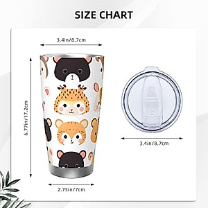 AYCZN Cute Animal Zoo 20 OZ Tumbler Stainless Steel Travel Coffee Mug, Tiger Bear Giraffe Insulated Water Bottle with Lid and 2 StrawsLeakproof Thermal Cup