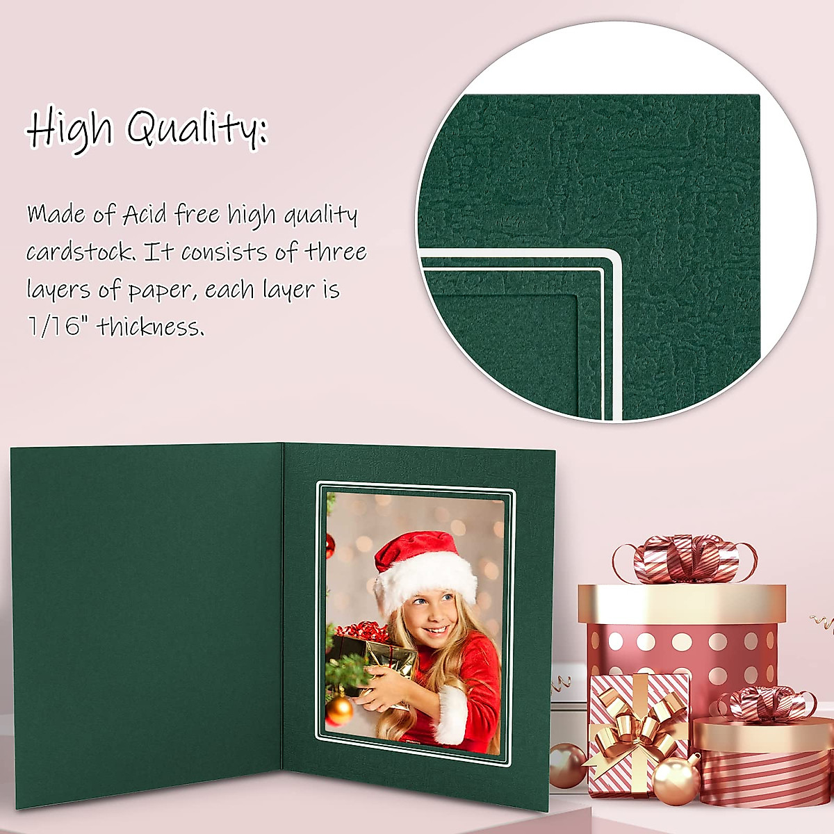 AUEAR, Pack of 25, 5X7 Photo Folders, Atrovirens with Gold Lining, Cardboard Picture Frame for Special Events: Wedding, Graduation, Christmas