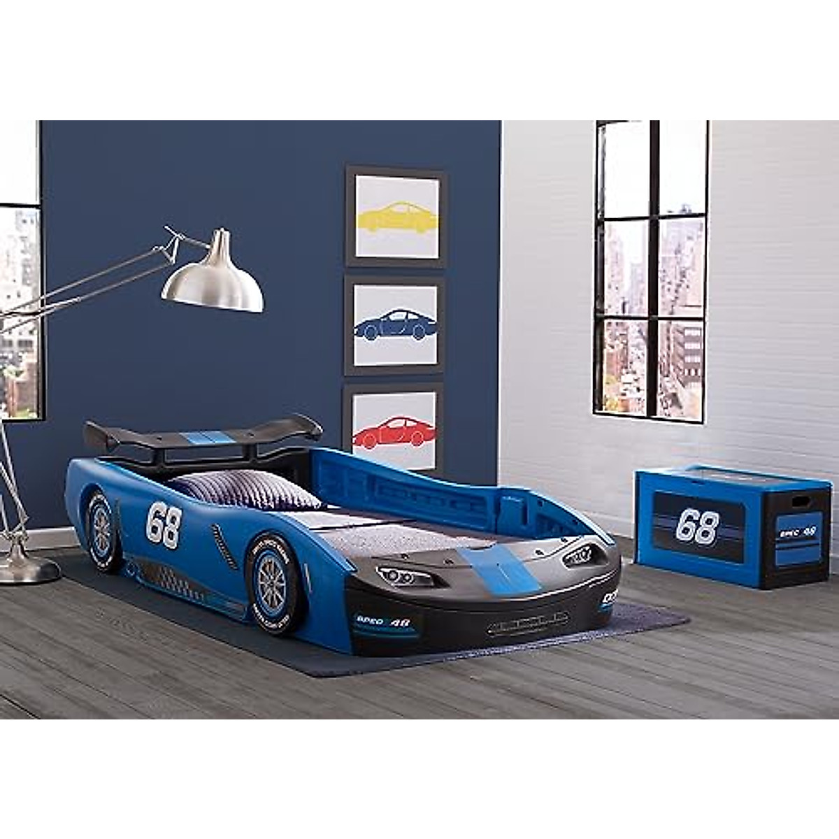 Delta Children Turbo Race Car Twin Bed, Blue Snooze 6 inch Memory Foam Twin Mattress (Bundle)