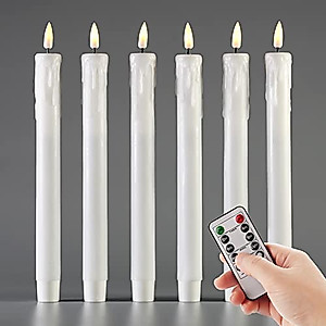 Girimax White Drip Wax Look Flameless Taper Candles with Remote, Flickering Battery LED Candlesticks Set of 6