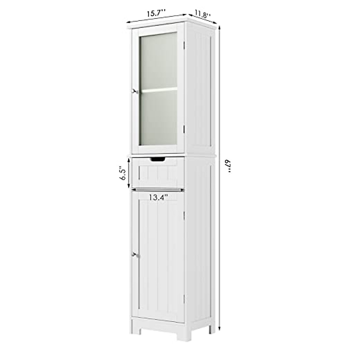 HORSTORS Bathroom Storage Cabinet with 2 Doors & 1 Drawer, Floor Freestanding Narrow Tall Cabinet with Adjustable Shelves for Living Room, Bedroom, White