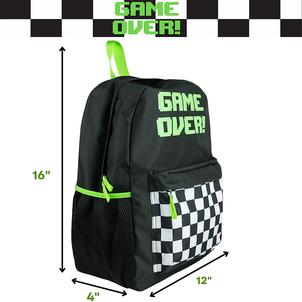 RALME Game Over Gamer Backpack for Boys, 16 inch, Black
