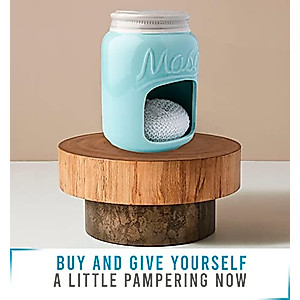 Ceramic Kitchen Sponge Holder Sink Caddy – Kitchen Décor And Accessories Farmhouse Style - Country Kitchen Sink Décor Rustic – Mason Jar Décor Sponge Holder – Scrubby Holder - Aqua Blue/Teal