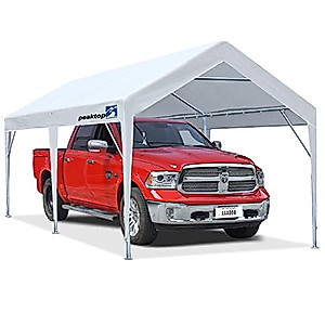 PEAKTOP OUTDOOR 10x20 ft Upgraded Heavy Duty Carport Car Canopy Portable Garage Tent Boat Shelter with Reinforced Triangular Beams, White