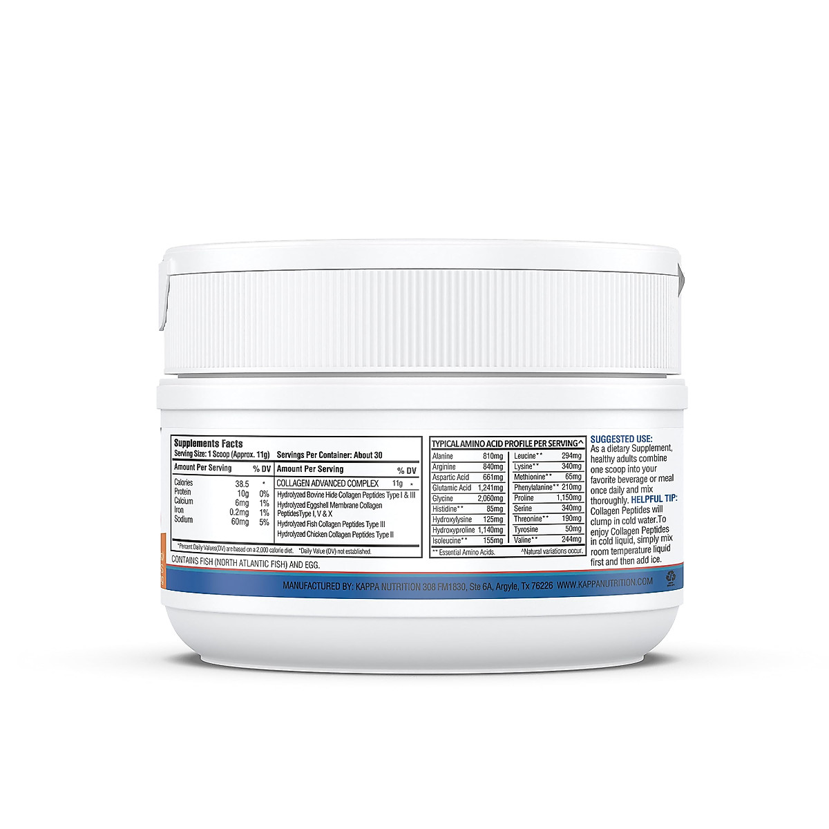 KAPPA NUTRITION Collagen Complex - Type I, II, III, V, X, Grass Fed, Non-GMO, 30 Servings