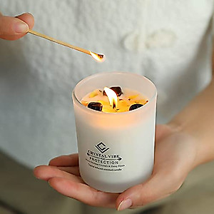 Protection Crystal Candle - Vanilla Scented Candle With Black Obsidian Crystals and Daisy Petals - Candle with Crystals Inside for Positive Energy