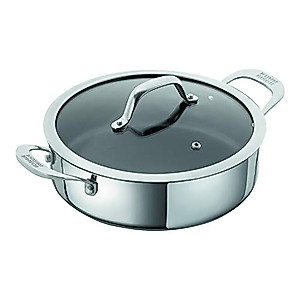KUHN RIKON Allround Oven-Safe Induction Non-Stick Serving Pan with Glass Lid, 28 cm, Stainless Steel, Silver