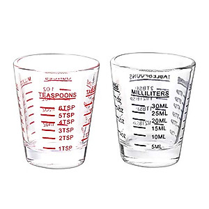 Shot Glasses Measuring cup Espresso Shot Glass Liquid Heavy Glass Wine Glass 2 Pack 26-Incremental Measurement 1oz, 6 Tsp, 2 Tbs, 30ml (Black and Red)