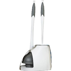 Clorox Toilet Plunger and Bowl Brush Combo Set with Caddy, White/Gray