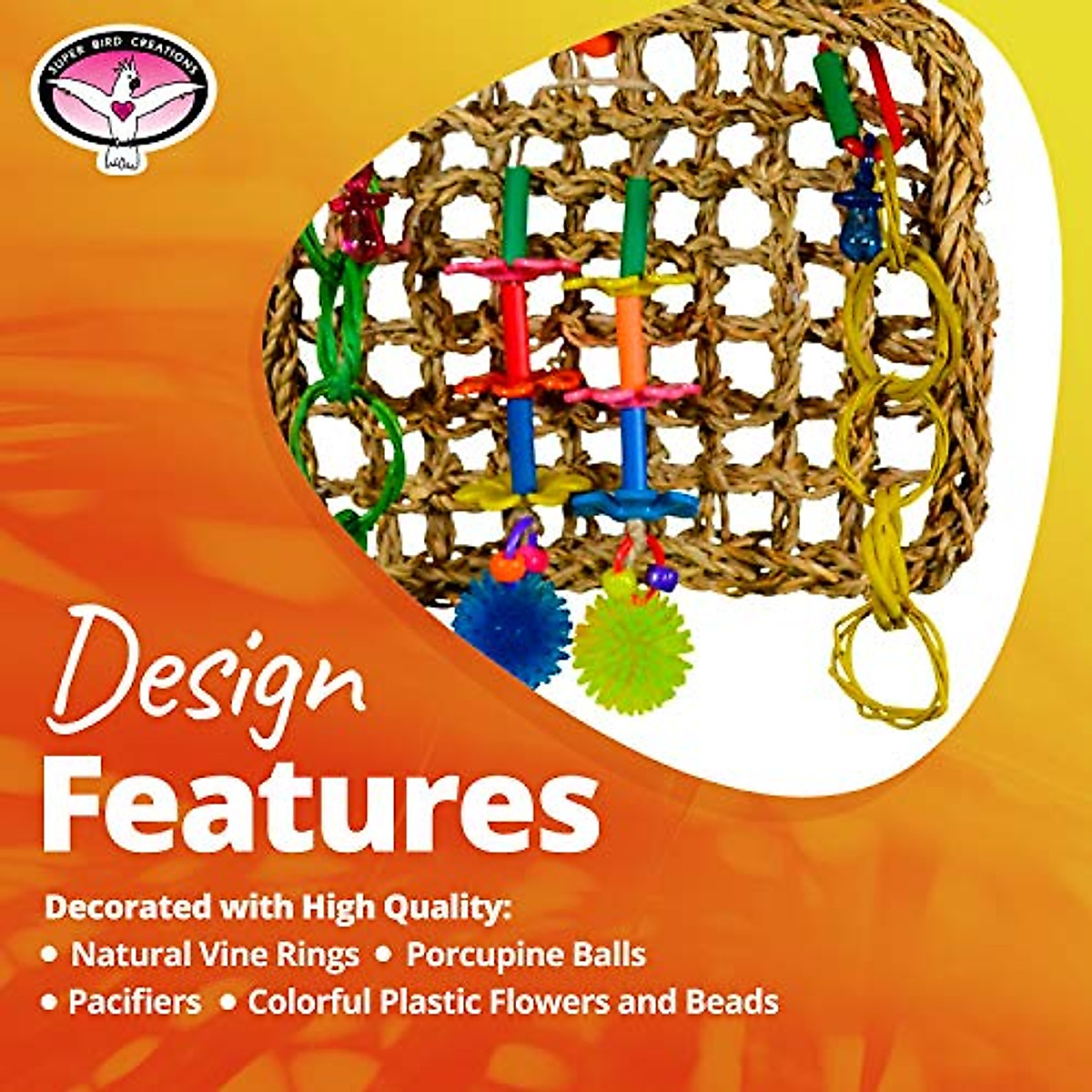 Super Bird Creations SB741 Seagrass Mini Activity Wall Bird Toy, Medium Bird Size, 9” x 7” x 2”