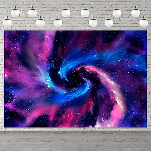 Galaxy Starry Sky Psychedelic Mysterious Universe Banner Backdrop Outer Space Nebula Starry Stars Cosmic Theme Decor Decorations for Boys Girls 1st Birthday Party Baby Shower Supplies Blue and Purple