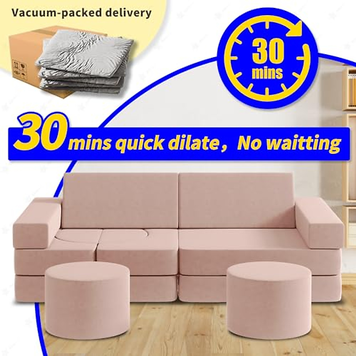 DEYGIA Modular Kids Play Sofa, 13PCS, Pink, Medium, Sponge, Sofa Bed, Sofa