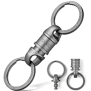 TISUR Titanium Quick Release Swivel Keychain, Heavy Duty Detachable Keychain Connector, Pull Apart Separating Key Chain, Key Ring Holder for Car Keys (1Pc Swivel Keychain +2pcs Titanium Key Rings)