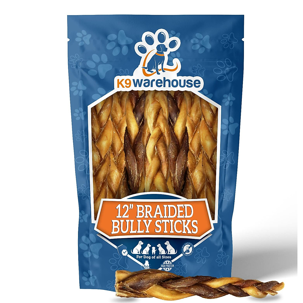 K9warehouse Braided Bully Sticks for Dogs - 12 inch (3 Count)