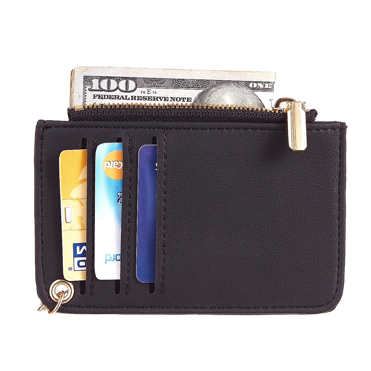 Toughergun Womens Keychain Wallet Slim Front Pocket Minimalist RFID Blocking Credit Card Coin Change Holder Purse Wallet (Black Smooth)