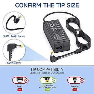 19v 3.42A 65W Laptop Charger AC Adapter for Toshiba Satellite C55 B5201 C655 C850 C50 L755 C855D L655 S5150 L745 P50 C55D S55 Portege Z30 Z930 Z830 Satellite Radius 11 14 15 AC DC Power Supply Cord