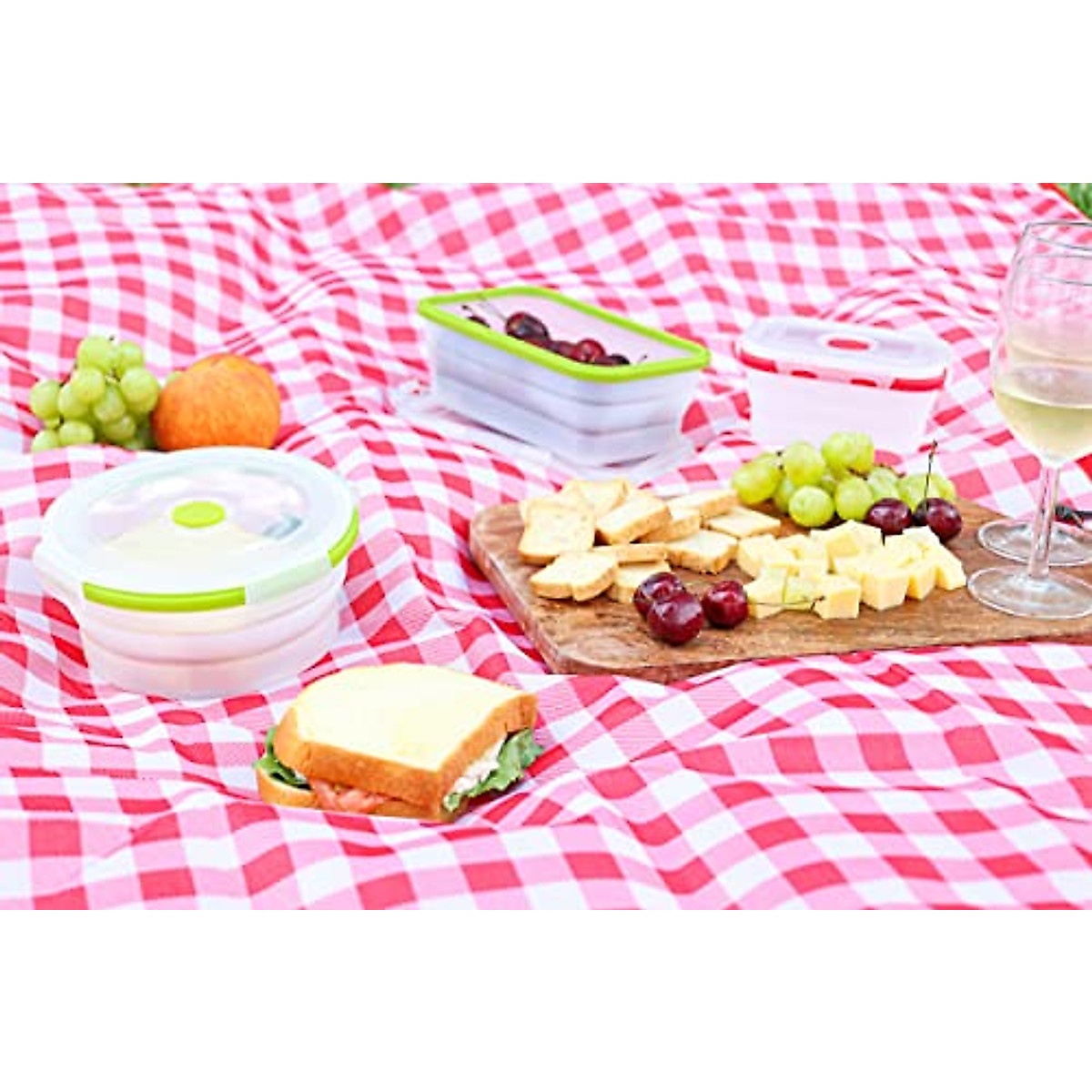 ECOBERI Collapsible Food Storage Containers, Food Grade Silicone, BPA Free, Airtight Snap-Top Lids, Microwave and Dishwasher Safe, Set of 5