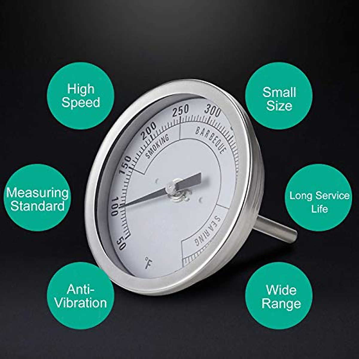 Dial Thermometer, 3in Adjustable NPT Thread 1/2in Pointer Thermometer for Barbecue Grill Oven 50-550