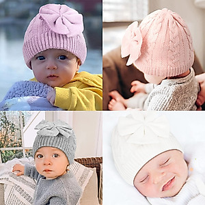Baby Girl Winter Hat Cute Bow Baby Beanie Warm Knitted Hats for Infant Toddler Girls (White, S)
