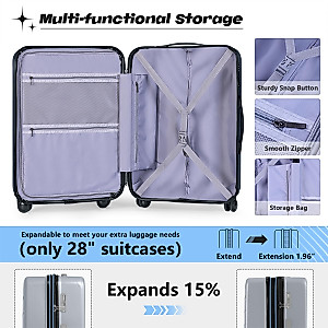 AnyZip Luggage Expandable(only 28") Suitcases with Spinner Wheels PC+ABS Hardshell TSA Lock 28Inch Navyblue